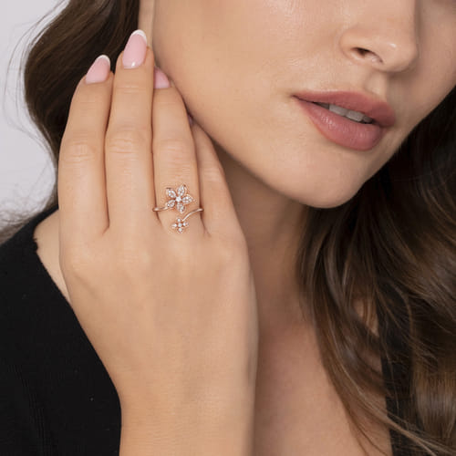 14K Rose Gold Floral Bypass Diamond Ring | Shop 14k Rose Gold Floral ...