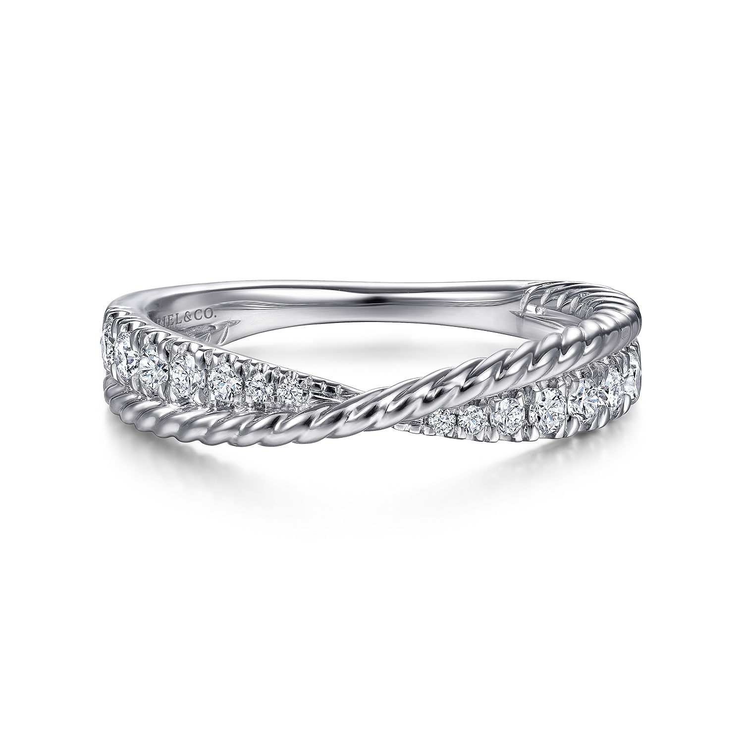 14K White-Yellow Gold Criss Cross Diamond Anniversary Band with Twisted ...