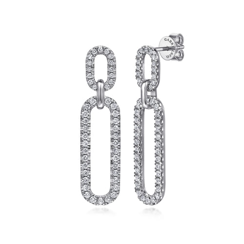 14K White Gold Diamond Link Chain Drop Earrings | Shop 14k White Gold ...