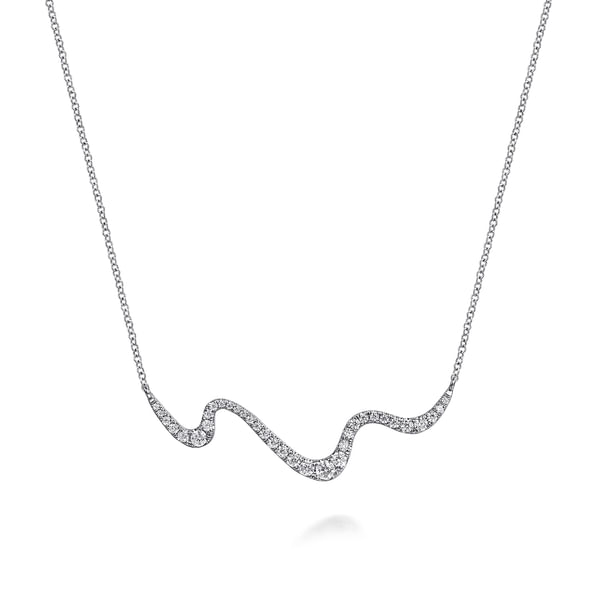 14K White Gold Graduating Diamond Wave Bar Necklace @ $2025. Shop ...
