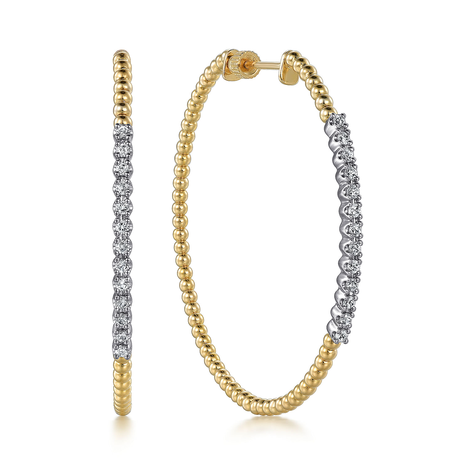 14K White Yellow Gold 50mm Bujukan Diamond Hoop Earrings
