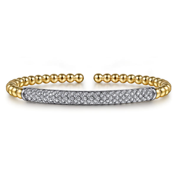 14K White Yellow Gold Bujukan Beads and Diamond Split Bangle Bracelet ...