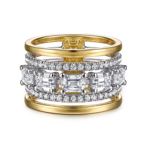 14K White Yellow Gold Emerald Cut Diamond Easy Stackable Ring @ $12700 ...