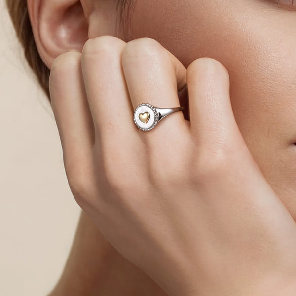 14K Yellow Gold 925 Sterling Silver Bujukan Heart Medallion Ladies Ring ...