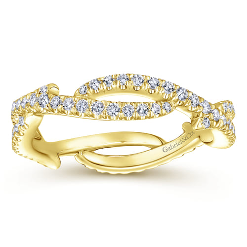 14K Yellow Gold Abstract Twisted Diamond Eternity Ring
