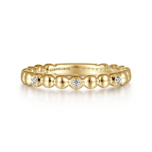 14K Yellow Gold Beaded Station and Diamond Stackable Ring | Shop 14k Yellow Gold Stackable Rings ...
