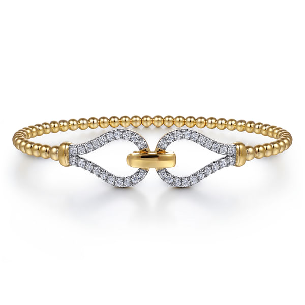 14K Yellow Gold Bujukan Beads and Diamond Split Bangle Bracelet @ $3500 ...