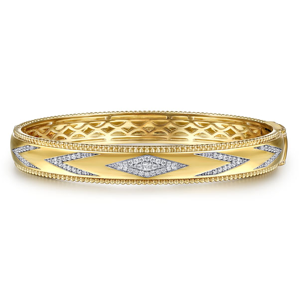 14K Yellow Gold Bujukan Diamond Chevron Pattern Bangle Bracelet @ $7400 ...