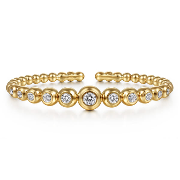 14K Yellow Gold Bujukan and Graduating Diamond Split Bangle Bracelet ...