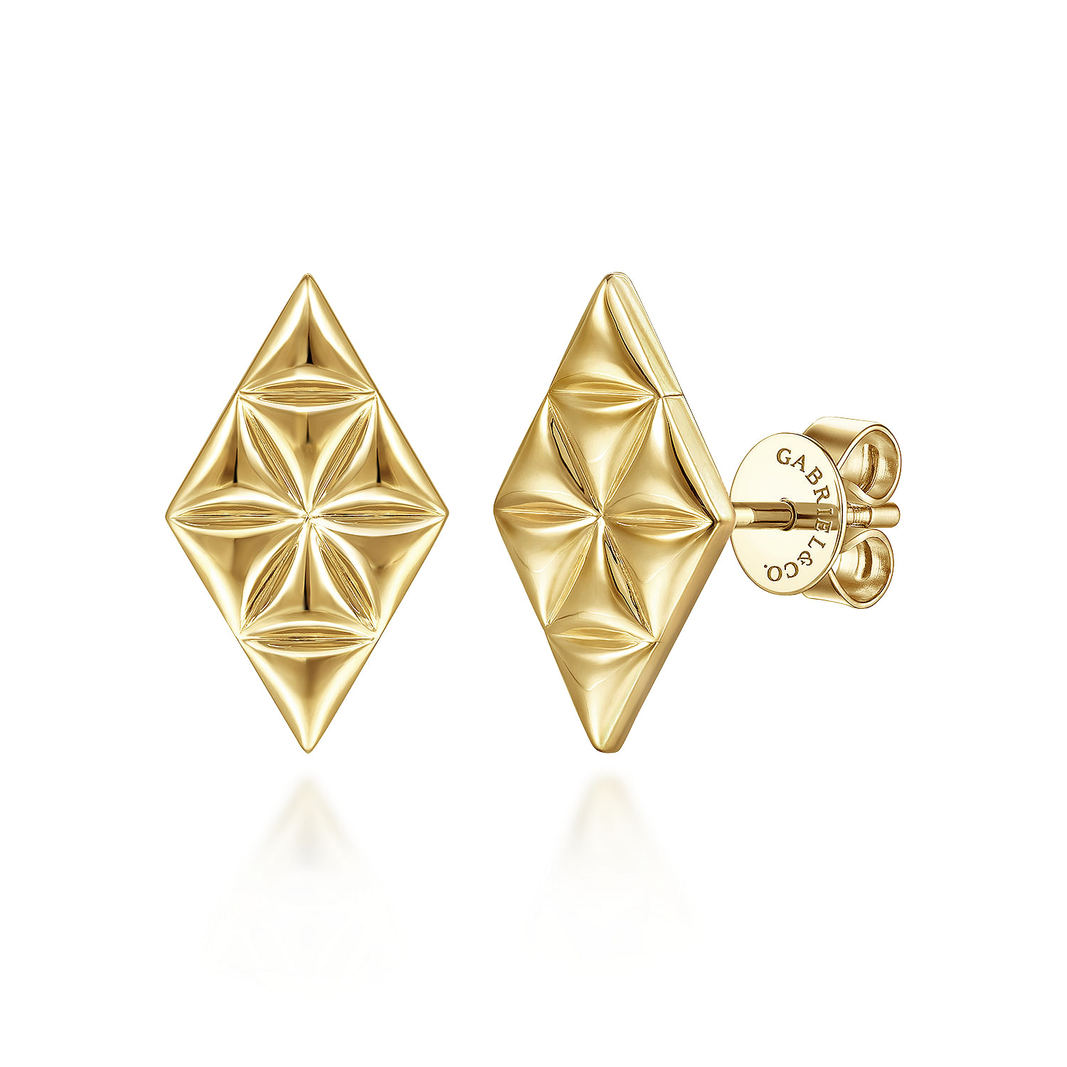 14K Yellow Gold Diamond Shape Stud Earrings