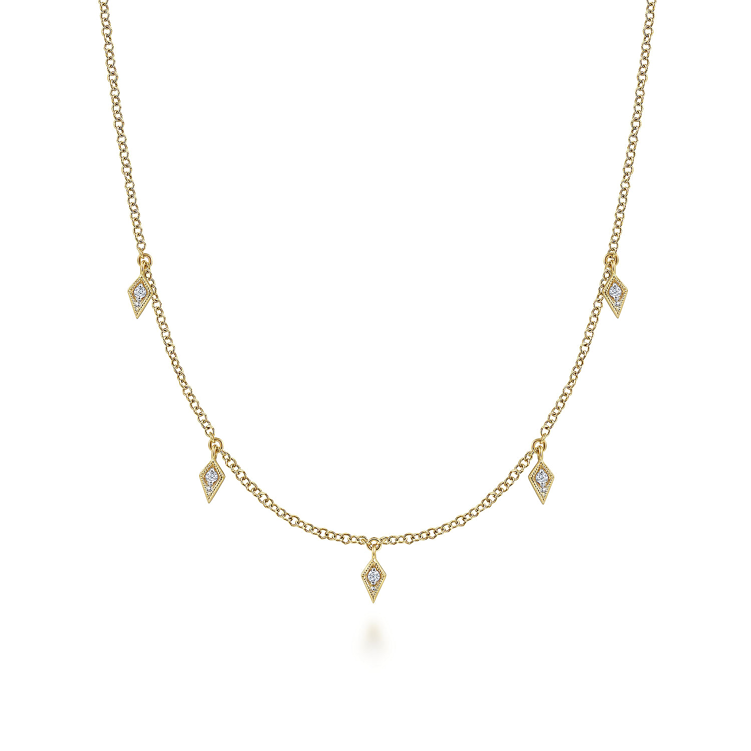 14K Yellow Gold Diamond Station Kite Droplet Necklace 550. Shop Necklaces Gabriel Co