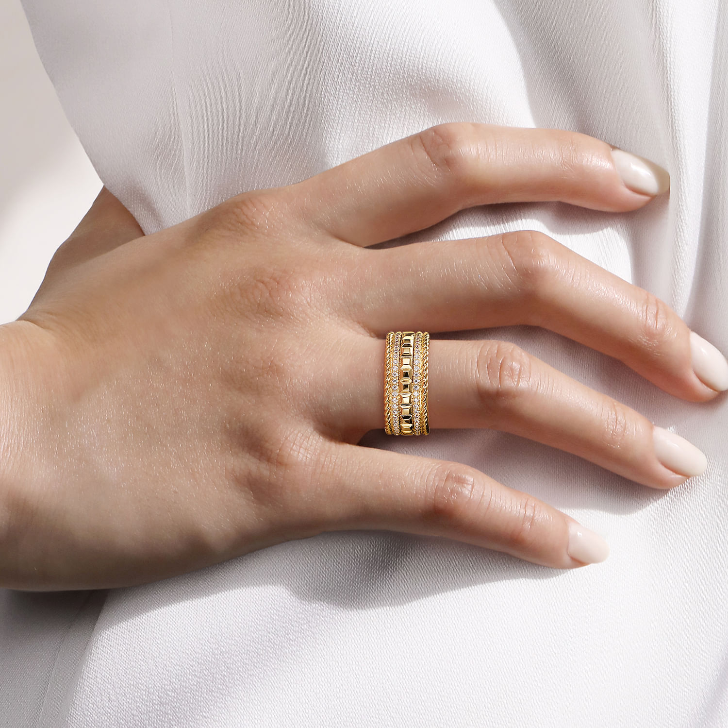 14K Yellow Gold Diamond and Rope Wide Band Ladies Ring @ $2000. Shop ...