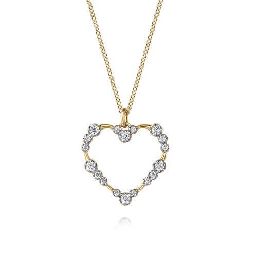 14K Yellow Gold Graduated Diamond Station Heart Pendant Necklace | Shop ...