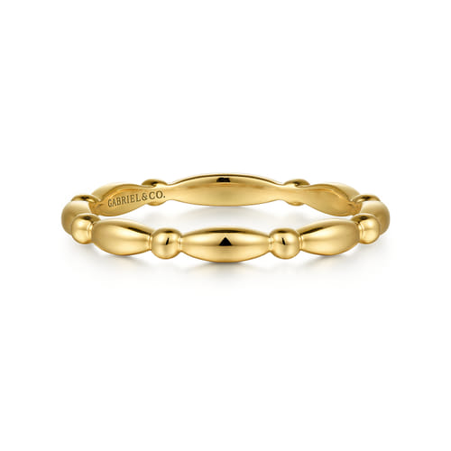 14K Yellow Gold Orzo shape and Bujukan Bead Station Stackable Ring ...