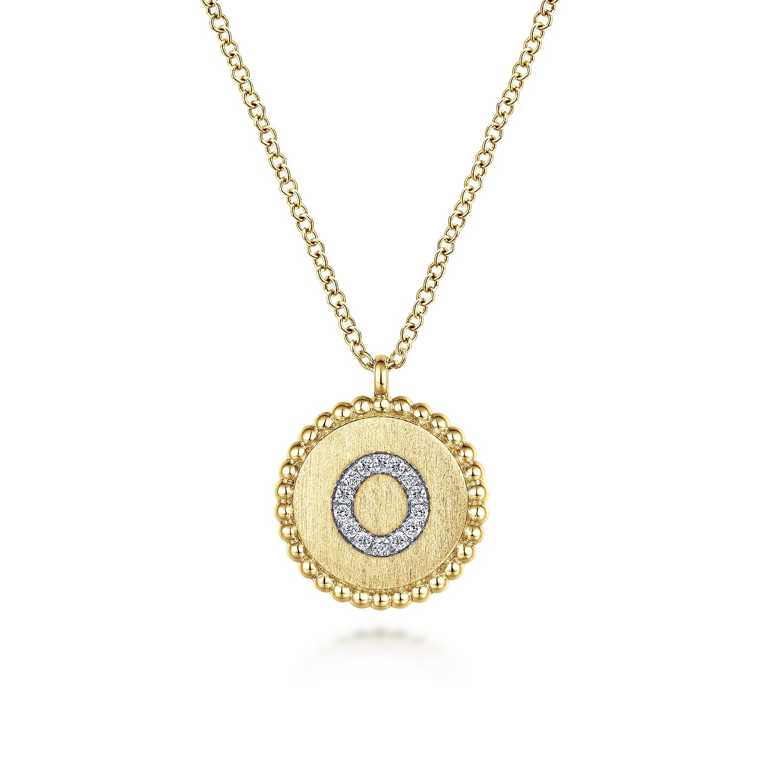 Gold necklace with round initial pendant store