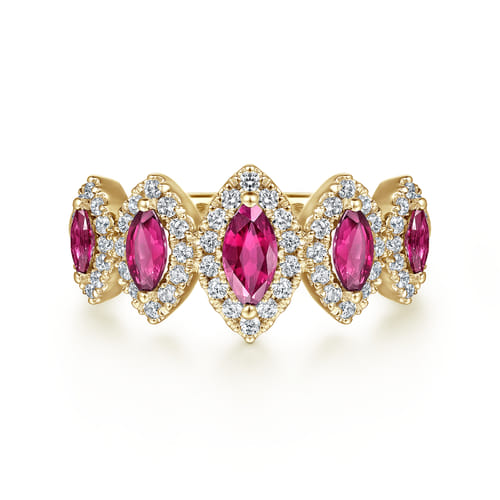 14K Yellow Gold Ruby and Diamond Halo Marquise Ladies Ring | Shop 14k Yellow Gold Lusso Color ...