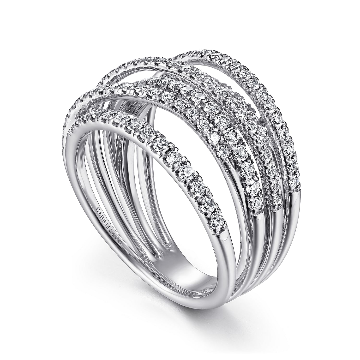 14k White Gold Layered Criss Crossing Wide Band Diamond Ring Shop 14k