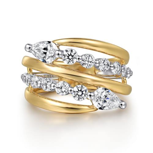 18K White and Yellow Gold Diamond Bypass Ladies Ring | Shop 18k Yellow ...