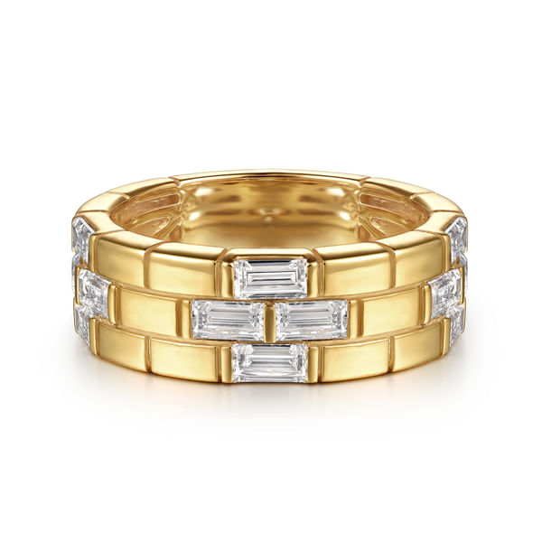18K Yellow Gold Rectangle Diamond Wide Band Ring @ $10600. Shop Ladies ...