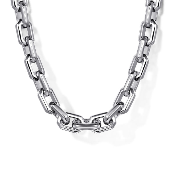 20 Inch 925 Sterling Silver Solid Faceted Men's Link Chain Necklace ...