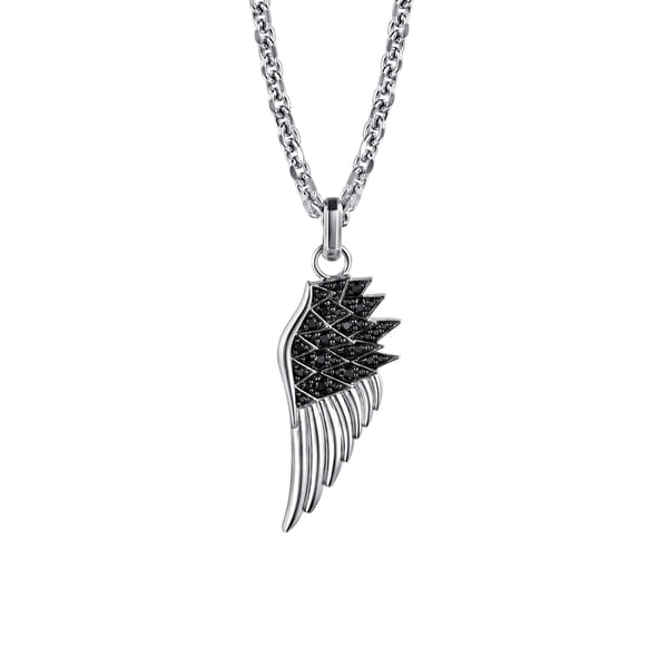 22 Inch 925 Sterling Silver Black Spinel Wing Solid Mens Link Chain ...