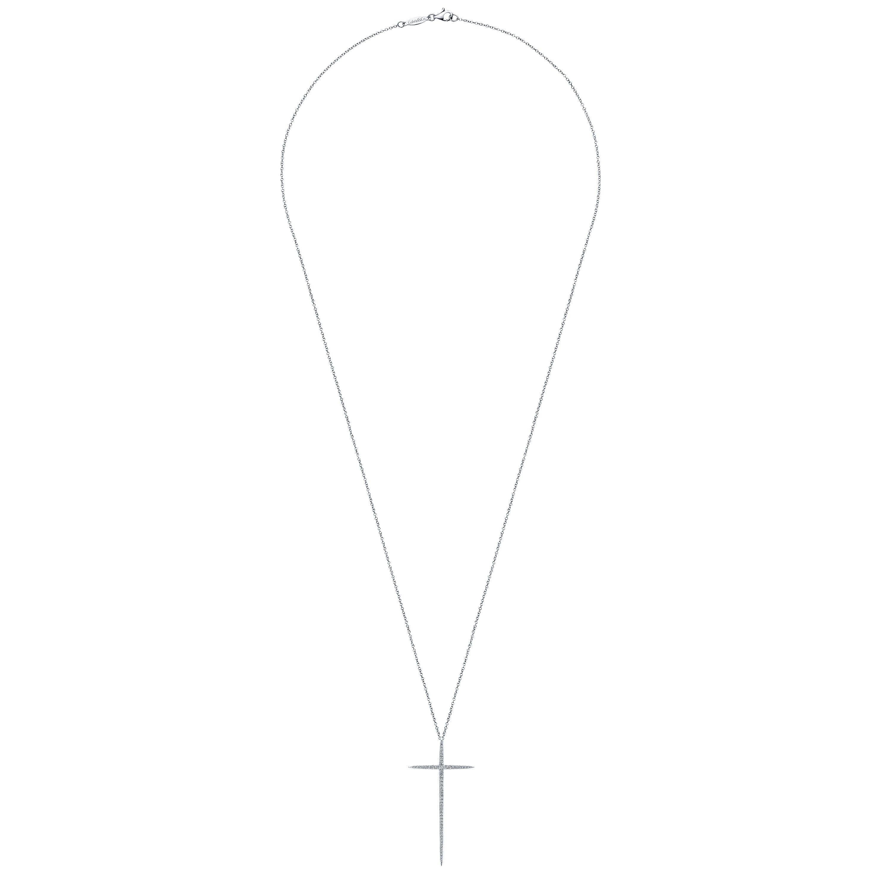 25 inch 14K White Gold Long Diamond Cross Necklace