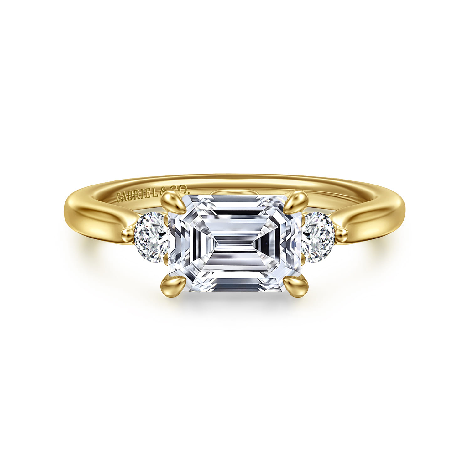 Emerald Cut 3 Stone Ring in 14k Yellow Gold | Gabriel & Co. ER16435E6Y44JJ