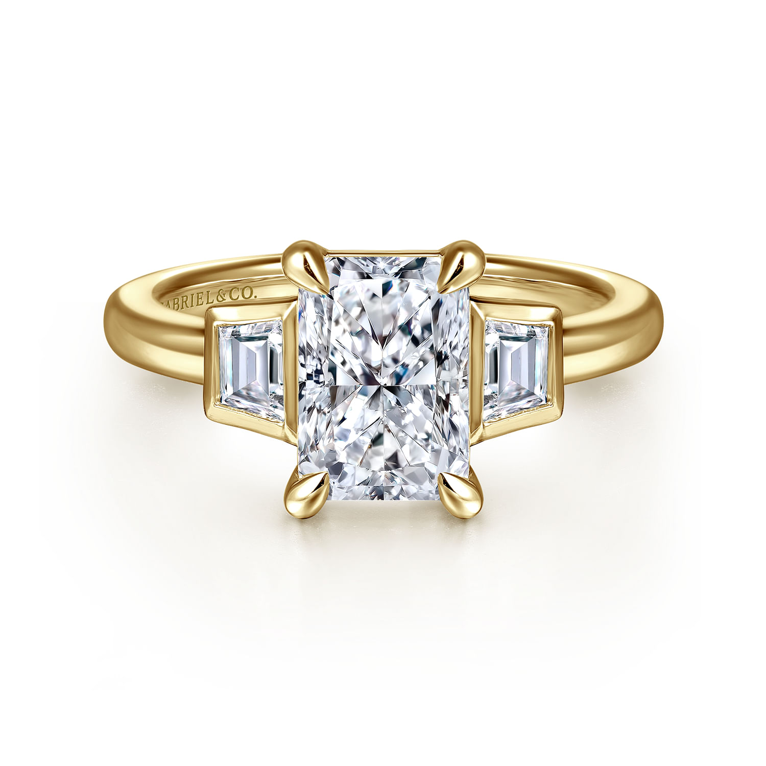 Radiant Cut 3 Stone Ring in 14k Yellow Gold | Gabriel & Co. ER16715N8Y43JJ