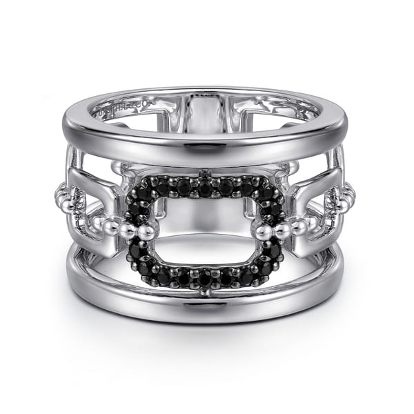 925 Sterling Silver Black Spinel Bujukan Wide Link Chain Band Ladies ...