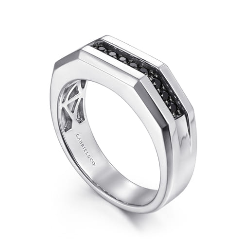 925 Sterling Silver Ring with Black Spinel Inlay in High Polished ...