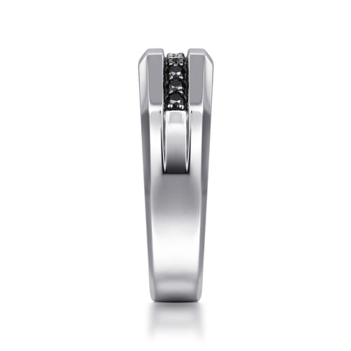 925 Sterling Silver Ring with Black Spinel Inlay in High Polished ...