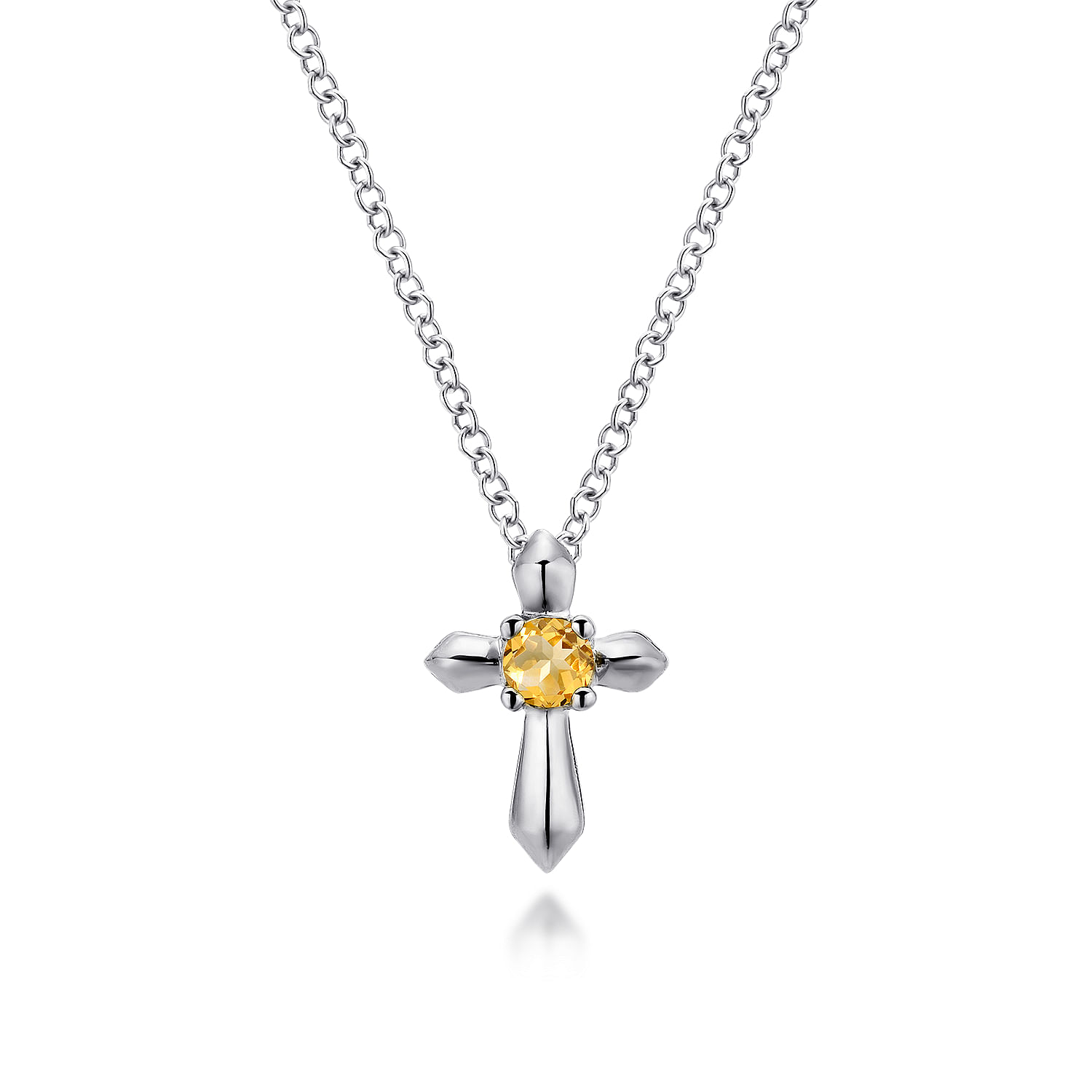 925 Sterling Silver Round Citrine Cross Necklace