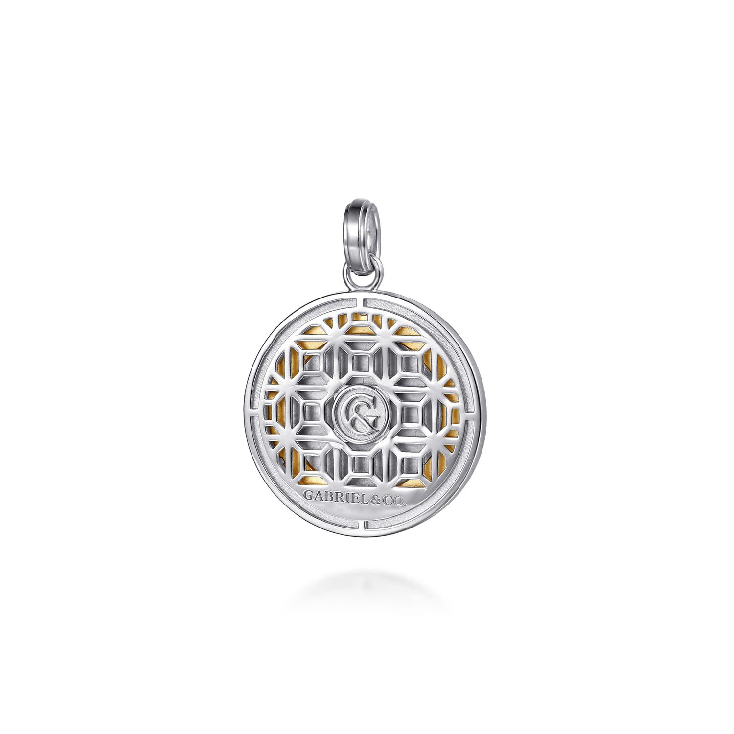 925 Sterling Silver and 14K Yellow Gold Compass Pendant with White ...