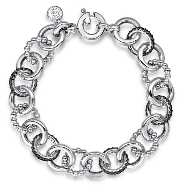 926 Sterling Silver Black Spinal Bujukan Link Chain Tennis Bracelet ...