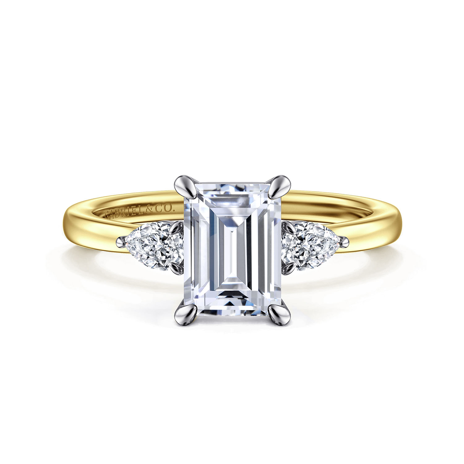 Adalia 14K Yellow Gold Emerald Cut Three Stone Diamond Engagement Ring