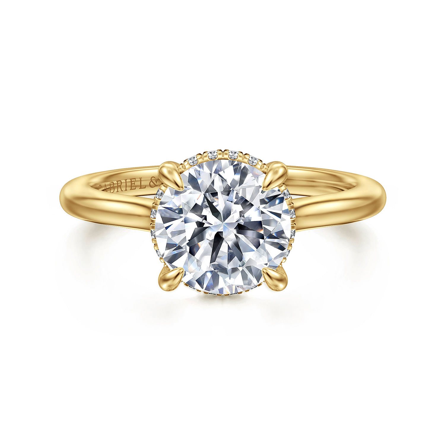 Yellow gold round halo engagement ring store