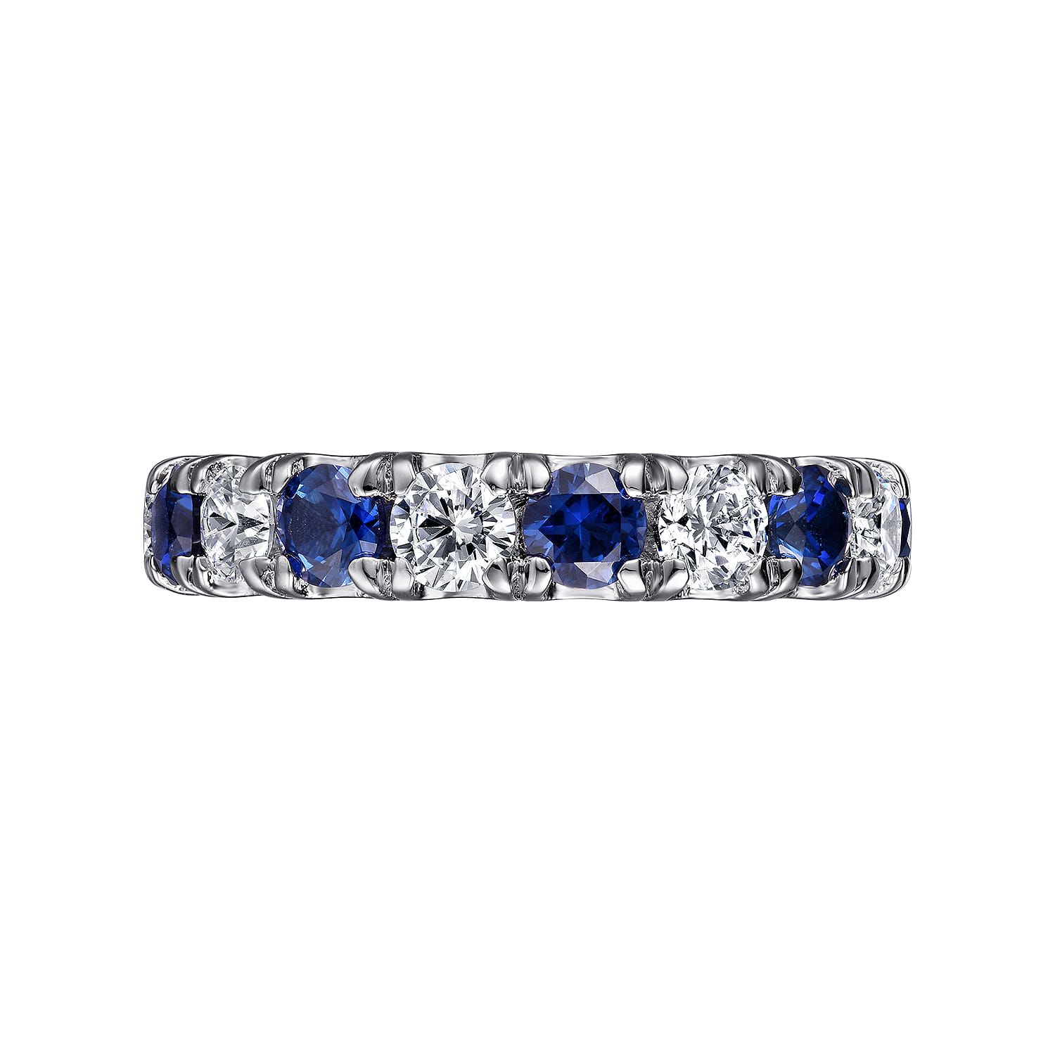14K White Gold French Pave Set Sapphire and Diamond Eternity Band ...
