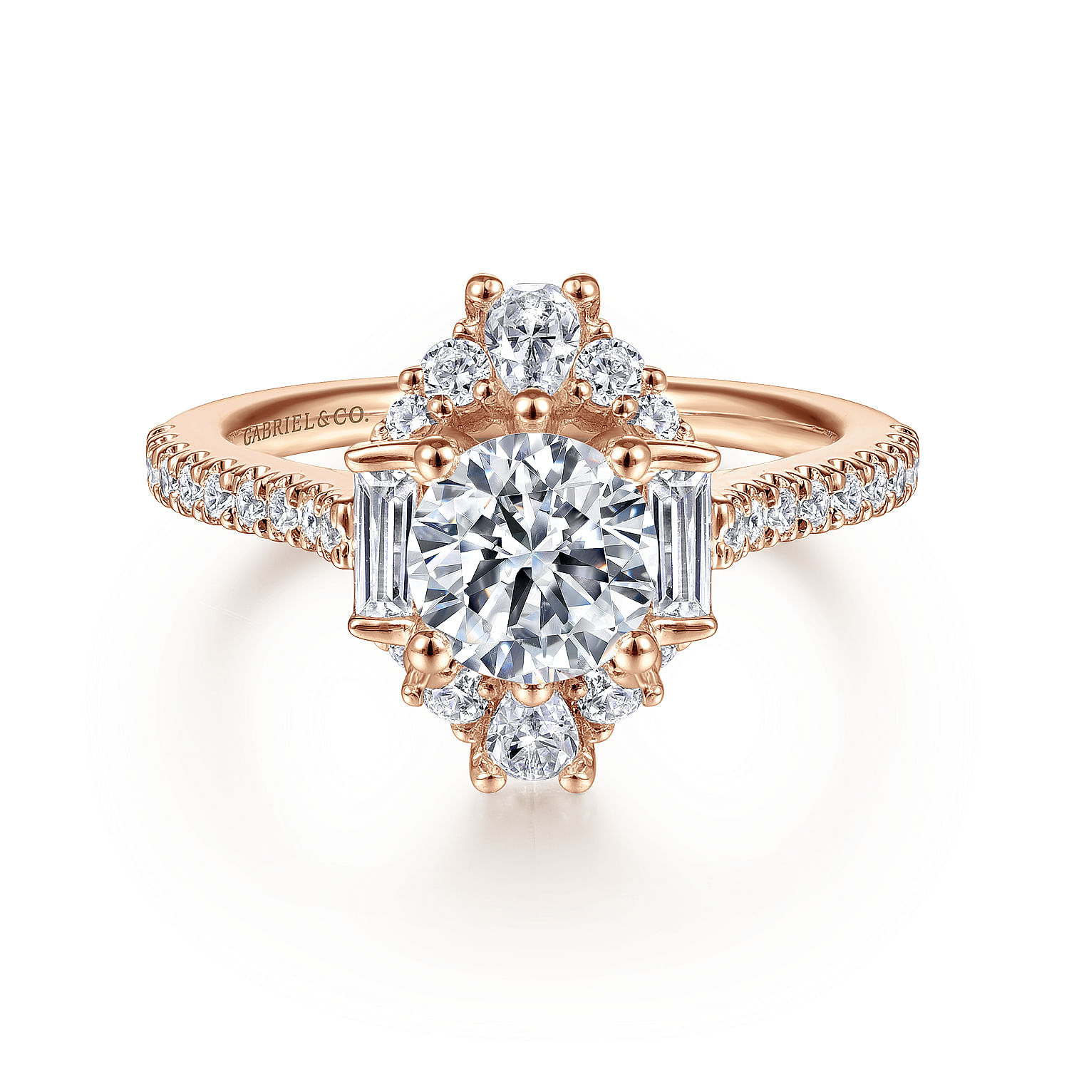 Carrington Unique 14K Rose Gold Art Deco Halo Diamond Engagement Ring