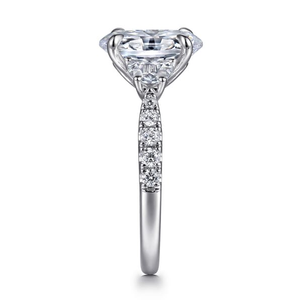 14K White Gold Oval Three Stone Lotus Diamond Engagement Ring @ $5400 ...