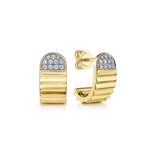 14K Yellow Gold Diamond J Stud in size 15mm With J-Back and Diamond Cut ...