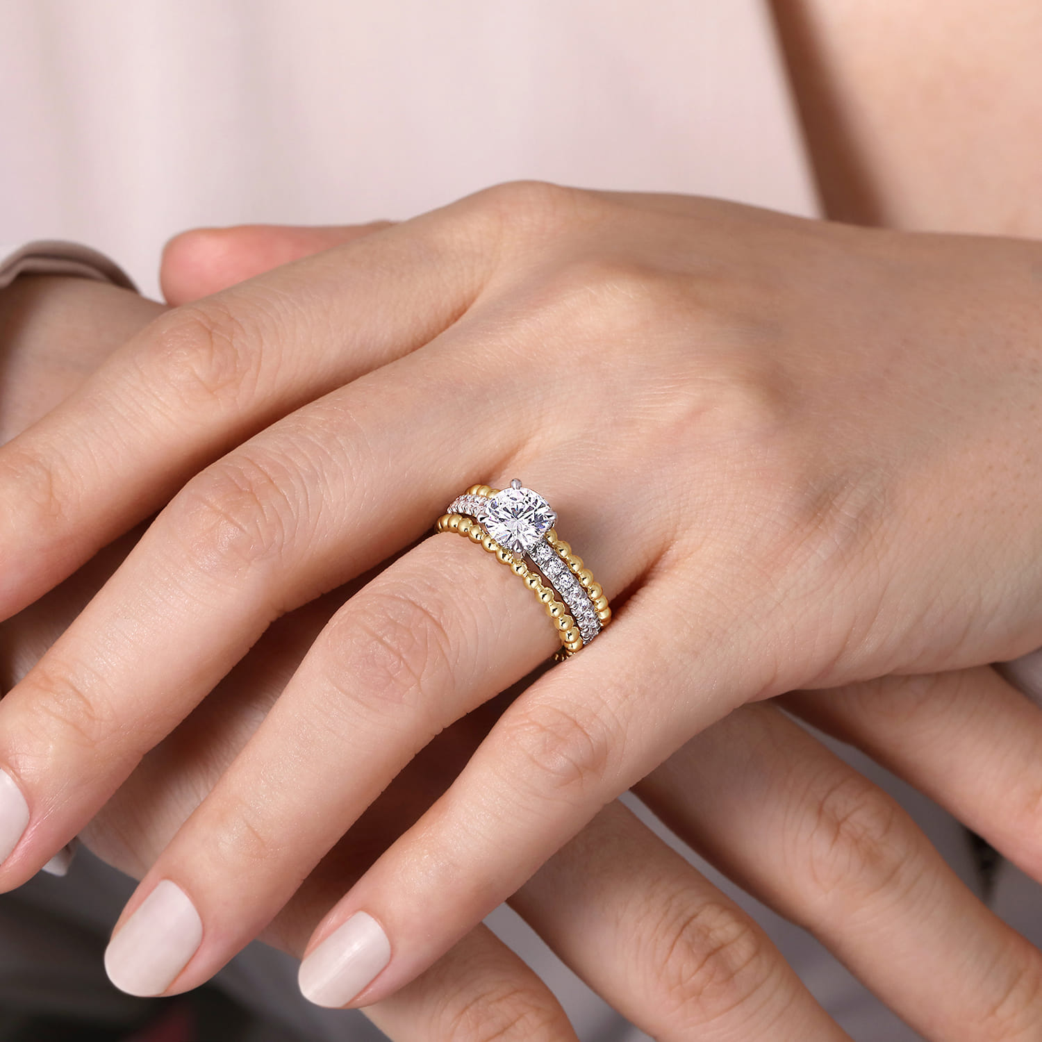 Dorian - 14k Yellow & white Gold 1 Carat Round Wide Band Natural ...