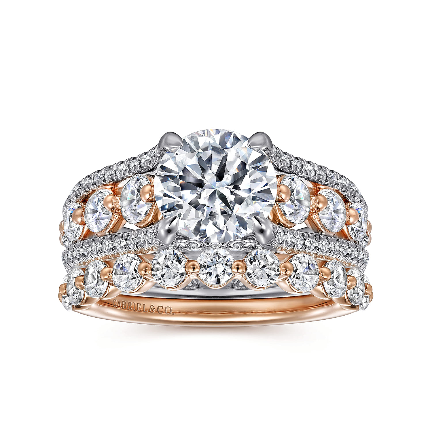 Elisse - 14k White & Rose Gold 1.5 Carat Round Wide Band Natural ...