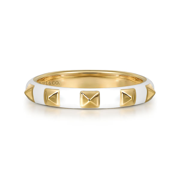 14K Yellow Gold Pyramid Stackable Ring with White Enamel @ $600. Shop Ladies Rings | Gabriel & Co.