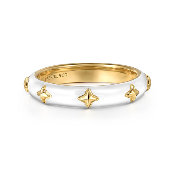 14K Yellow Gold Stackable Ring with White Enamel @ $650. Shop Ladies ...