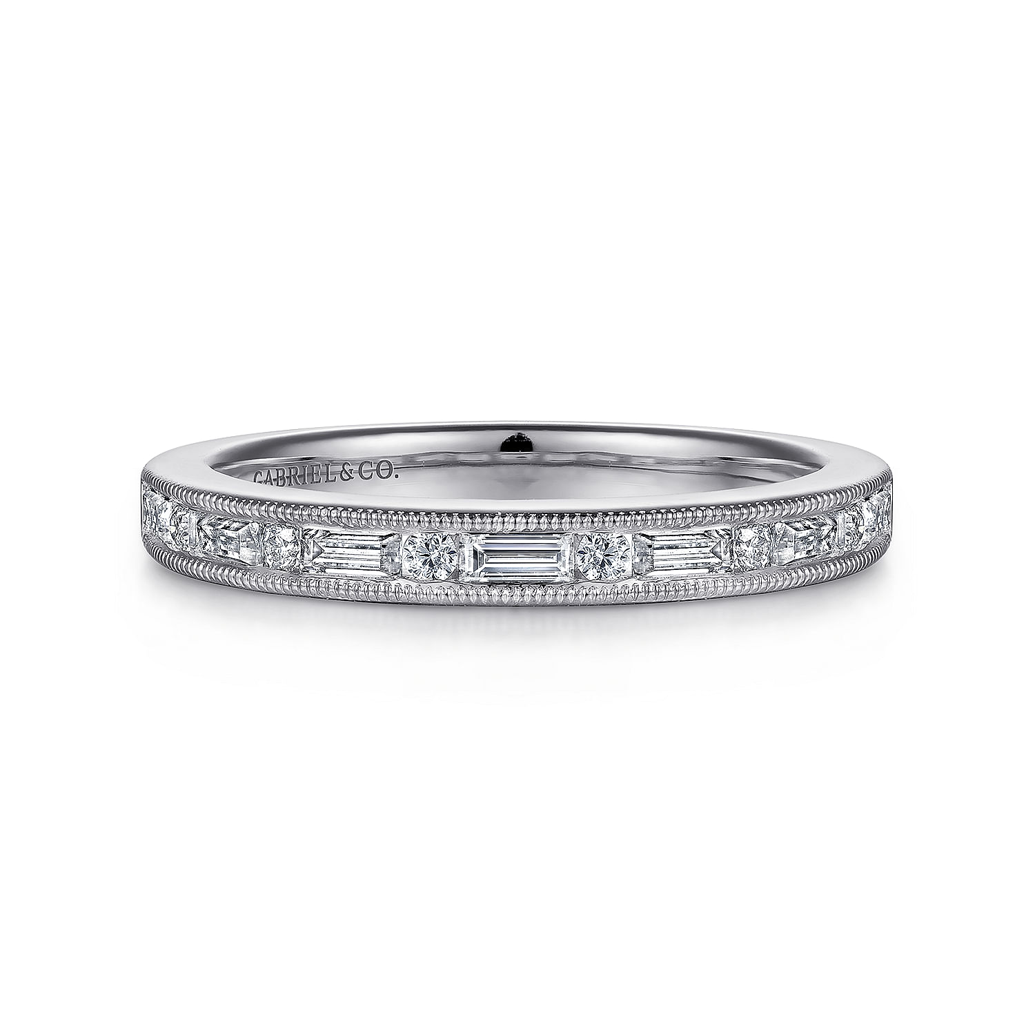 Raigne 14K White Gold Channel Set Baguette and Round Diamond Anniversary Band