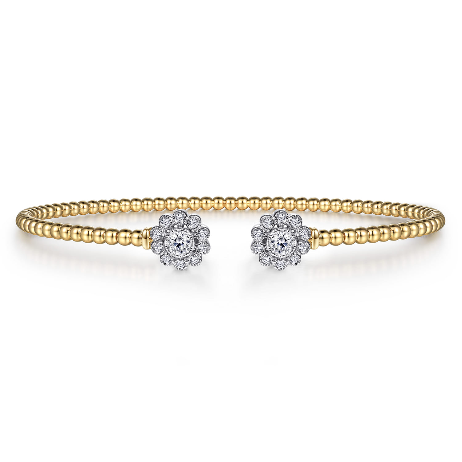14K White Yellow Gold Bujukan Split Cuff Bracelet with Diamond Flowers ...