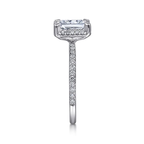 14K White Gold Hidden Halo Rectangular Radiant Cut Diamond Engagement ...