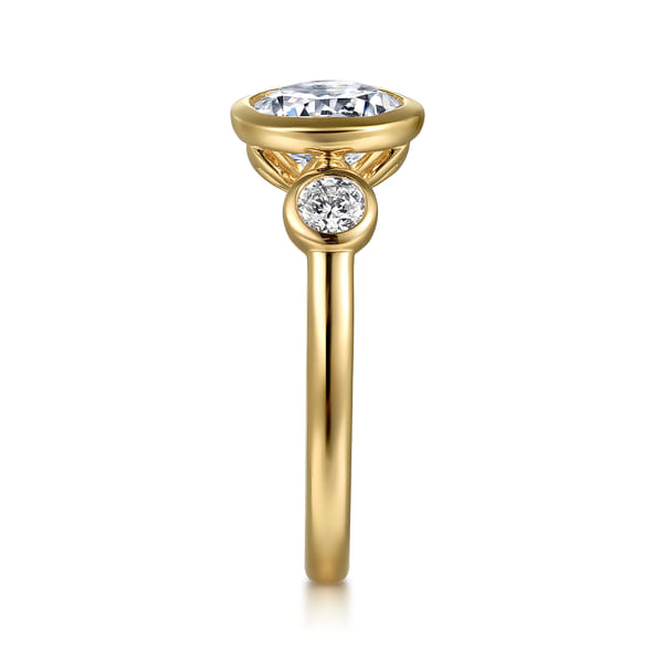 14K Yellow Gold Round Three Stone Bezel Set Diamond Engagement Ring ...