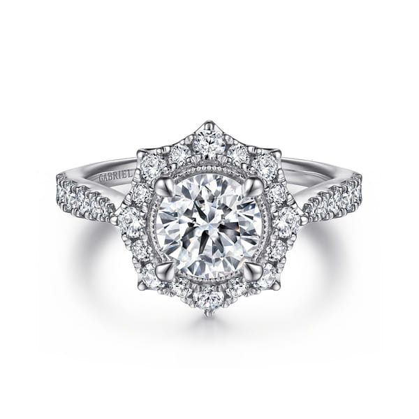 Kimberly - 14k White Gold 1 Carat Round Halo Natural Diamond Engagement ...