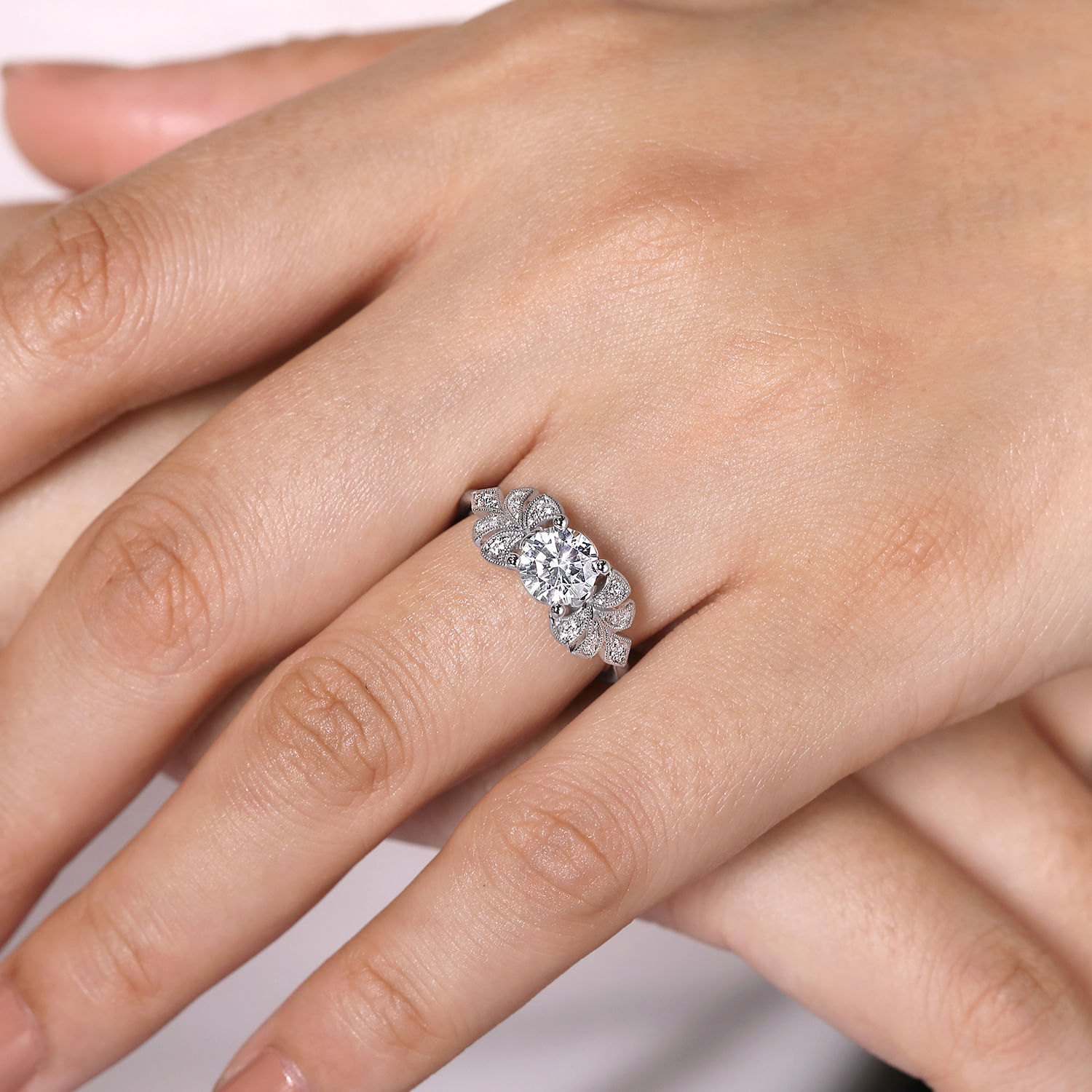 14K White Gold Floral Round Diamond Engagement Ring @ $1675. Shop ...